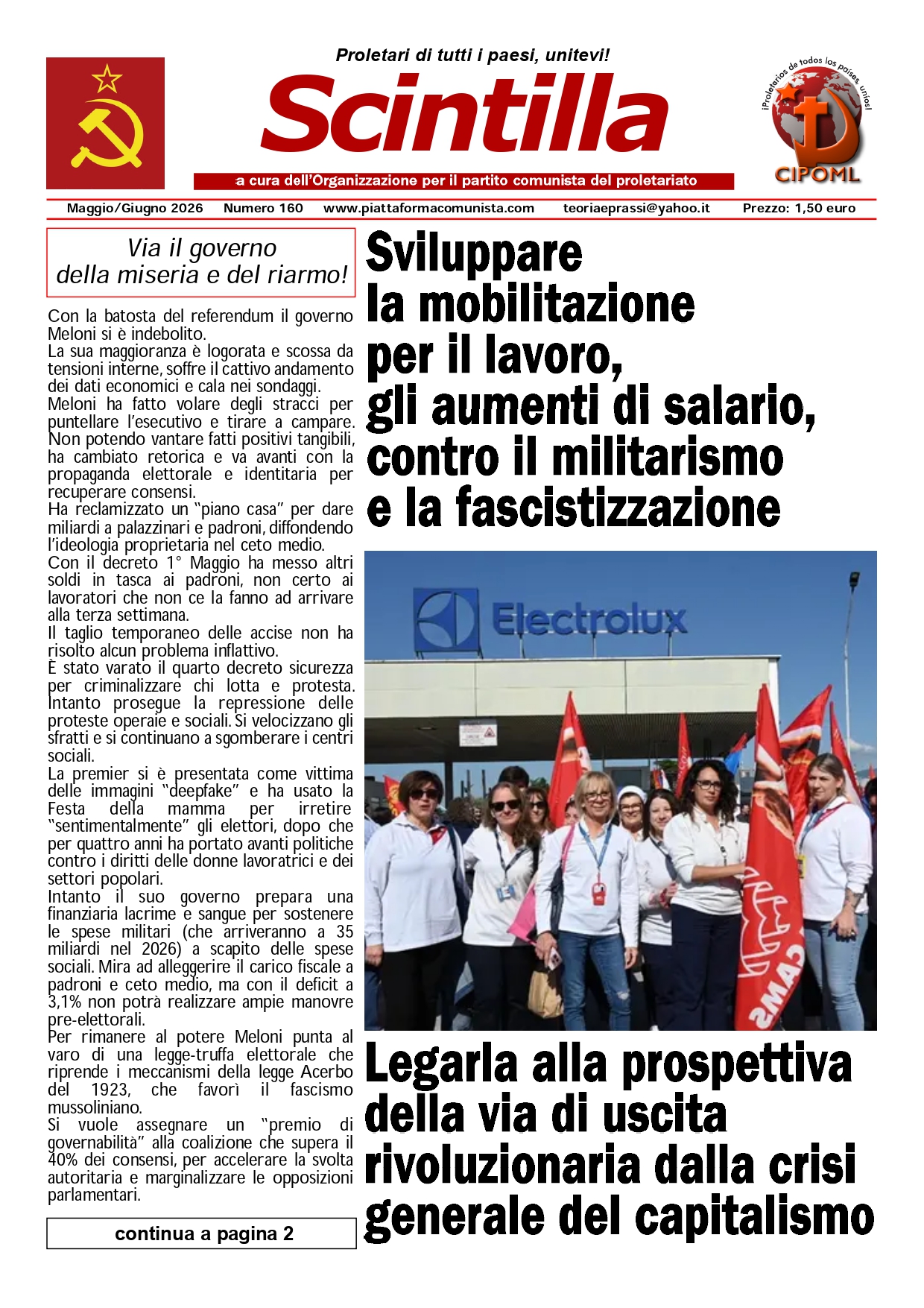 Scintilla n. 160, maggio-giugno 2026 – Organizzazione per il partito ...